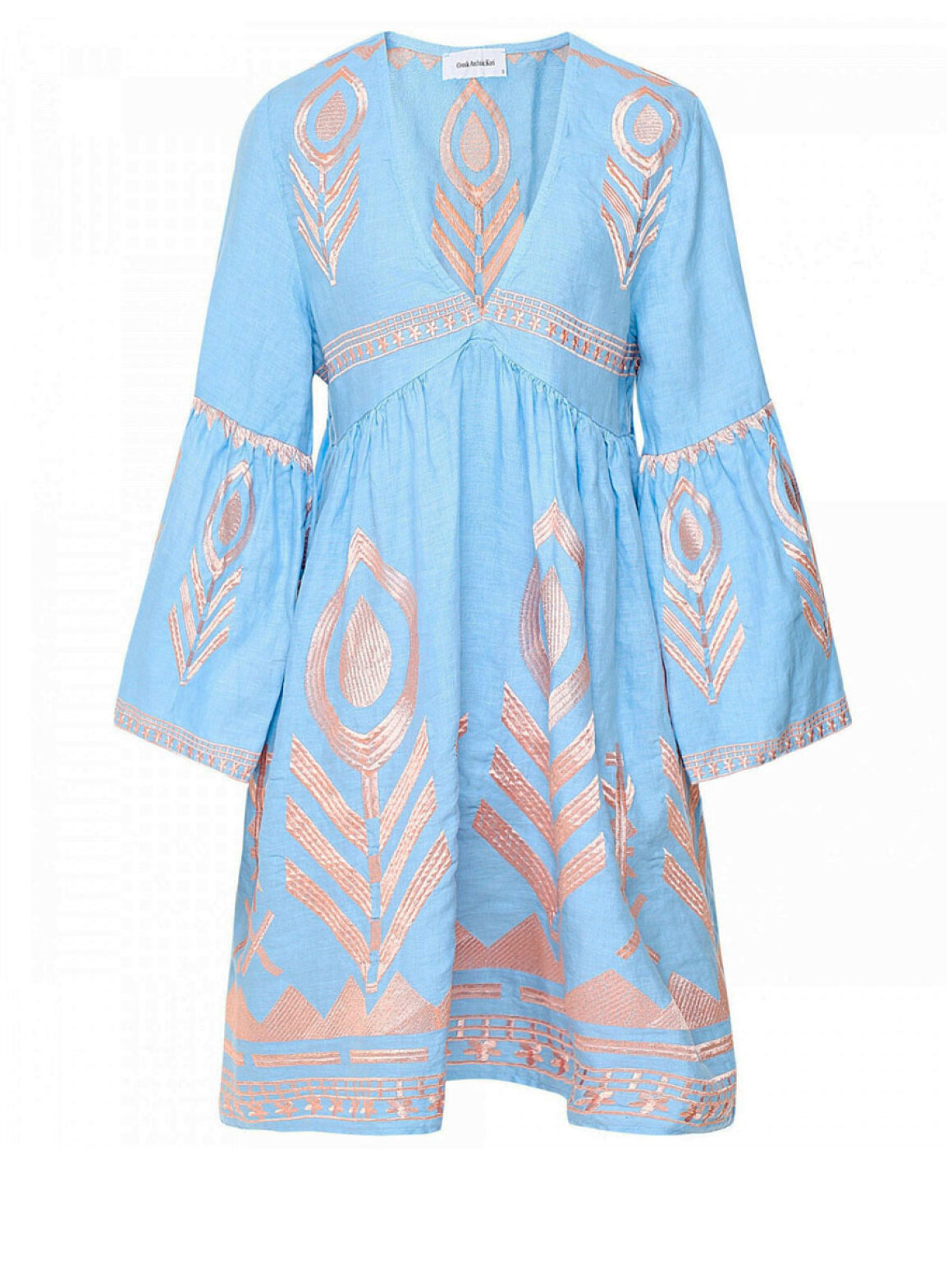 A'POKE - Greek Archaic Kori Short Dress Light Blue Pink Bronze