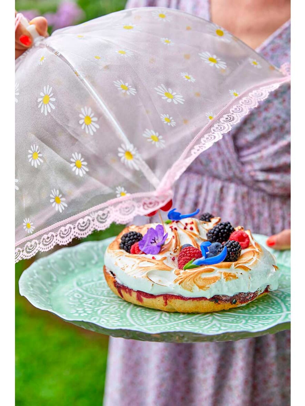 A'POKE - Rice Mesh Foldable Food Cover Pink Flower Print