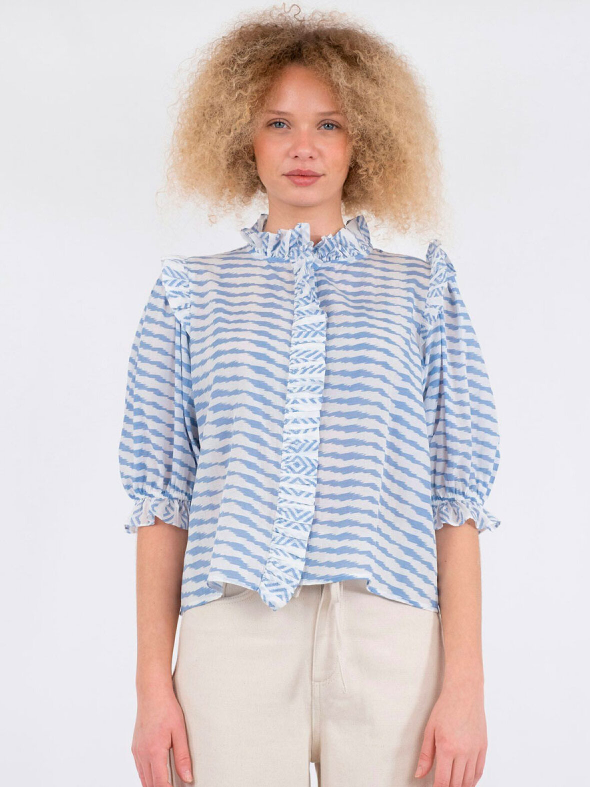 A'POKE - Neo Noir Chacha Graphic Blouse Light Blue