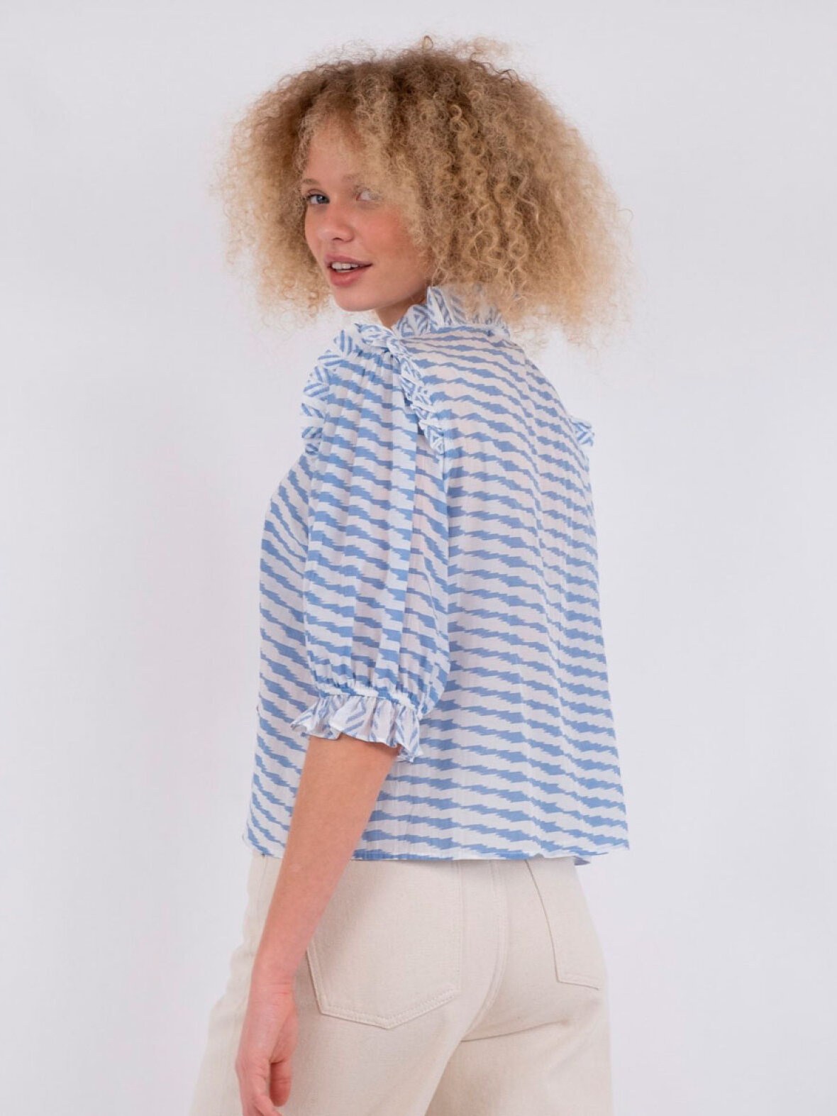 A'POKE - Neo Noir Chacha Graphic Blouse Light Blue